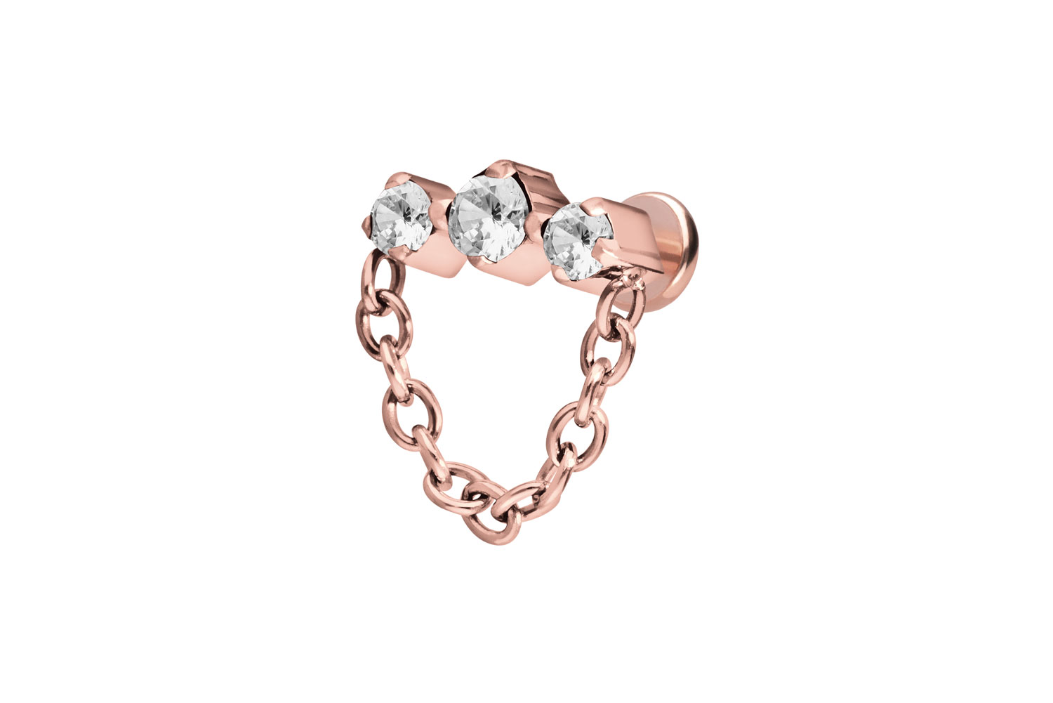 Titanium labret with push fit 3 SETTED CRYSTALS + CHAIN | PIERCINGLINE